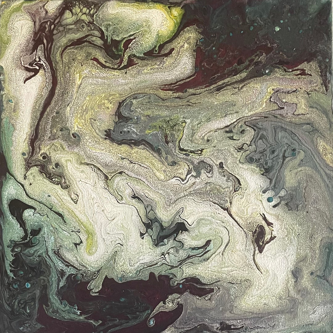 Serene Green Pouring Art Painting on Canvas - Etsy