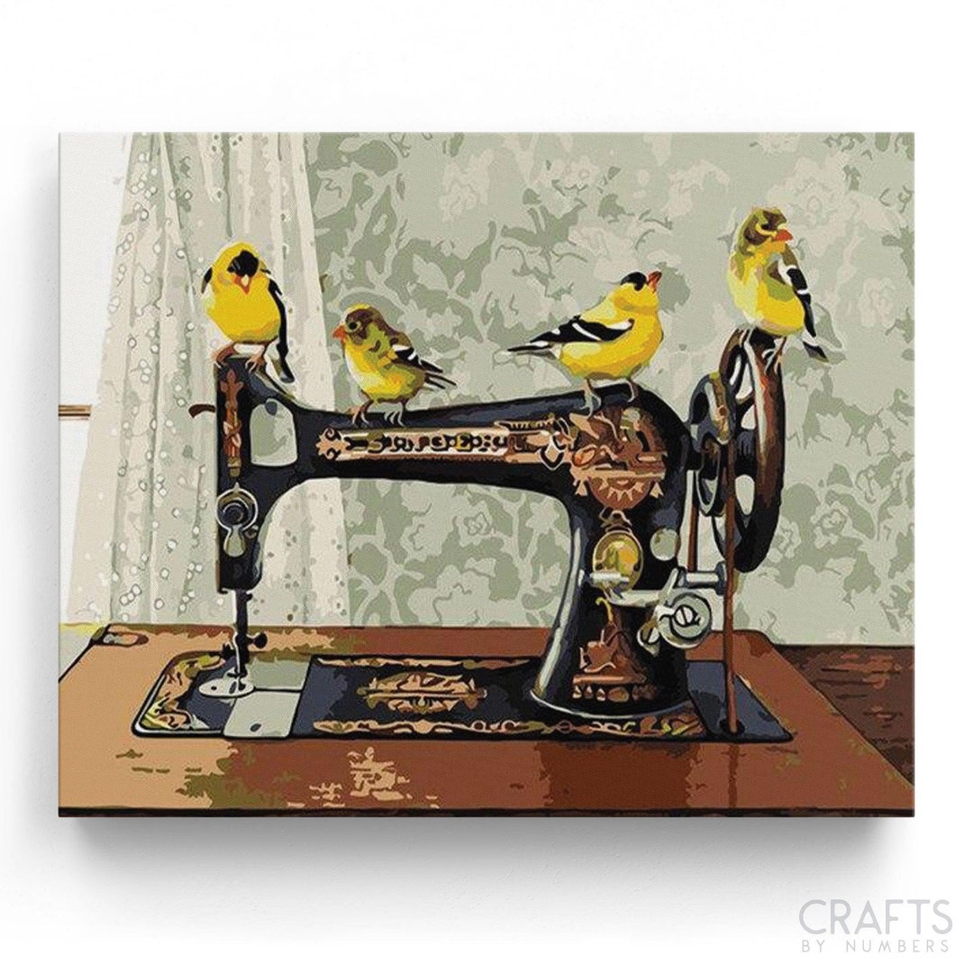 Bird Art Sewing Machine Paint by Numbers Premium Paint by Number Paint ...