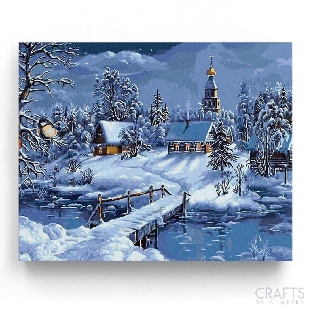 Snowy Night Scenery Paint by Numbers Premium Paint by Number Paint by ...