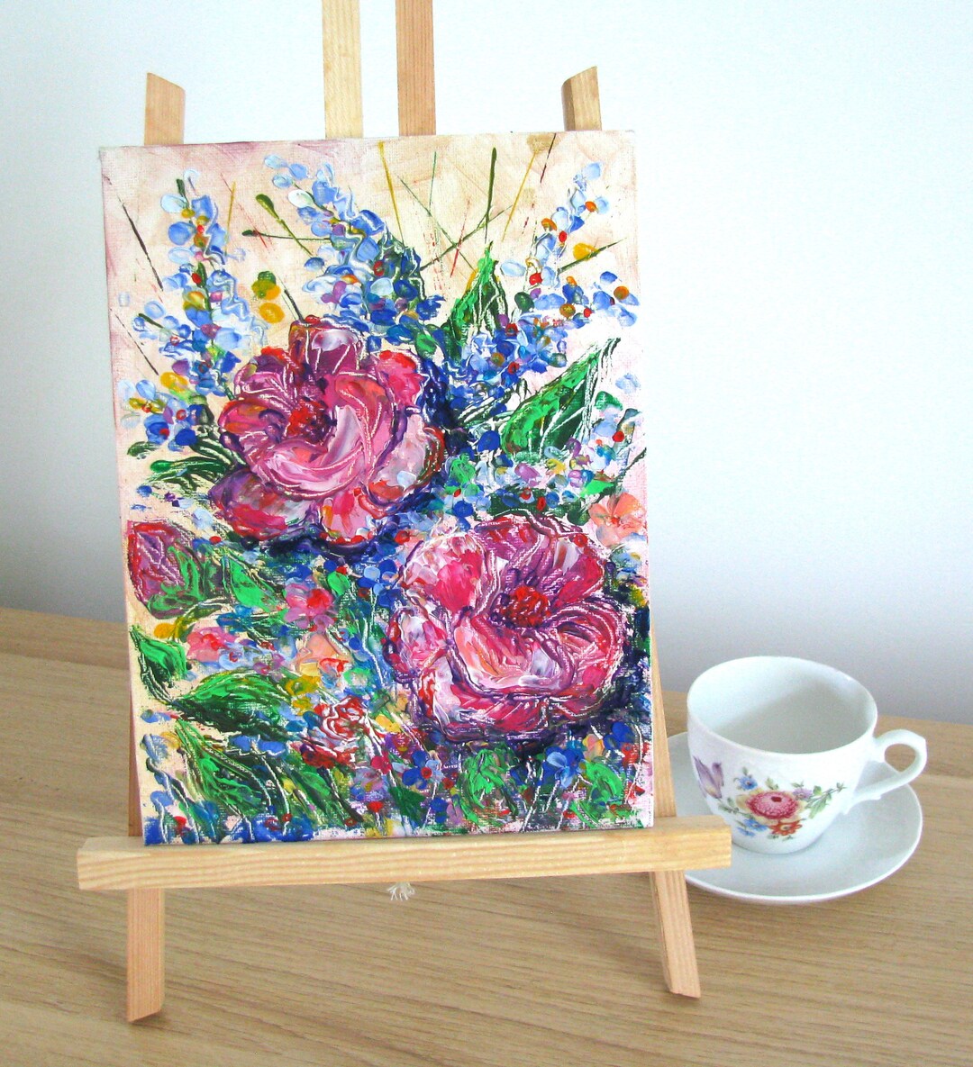 Roses Flower Mini Painting Canvas Panel/original Small Meadow Flower ...