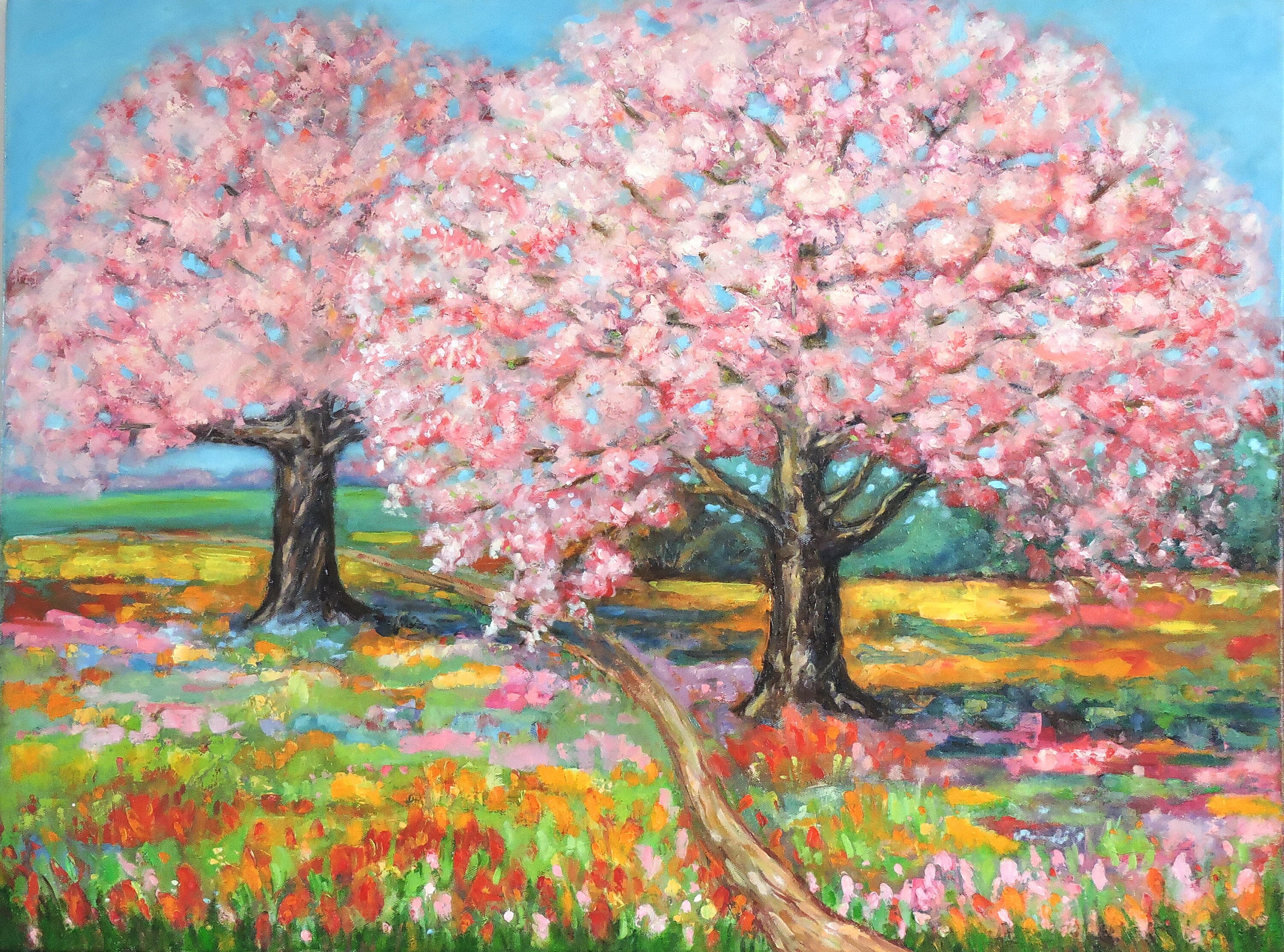 Flowering Trees in Spring Oil Painting Impasto Spring Painting Original ...