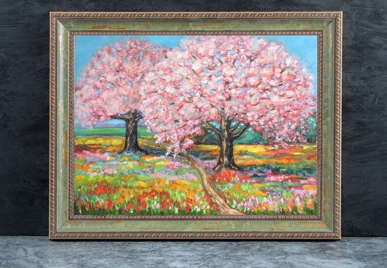 Flowering Trees in Spring Oil Painting Impasto Spring Painting Original ...