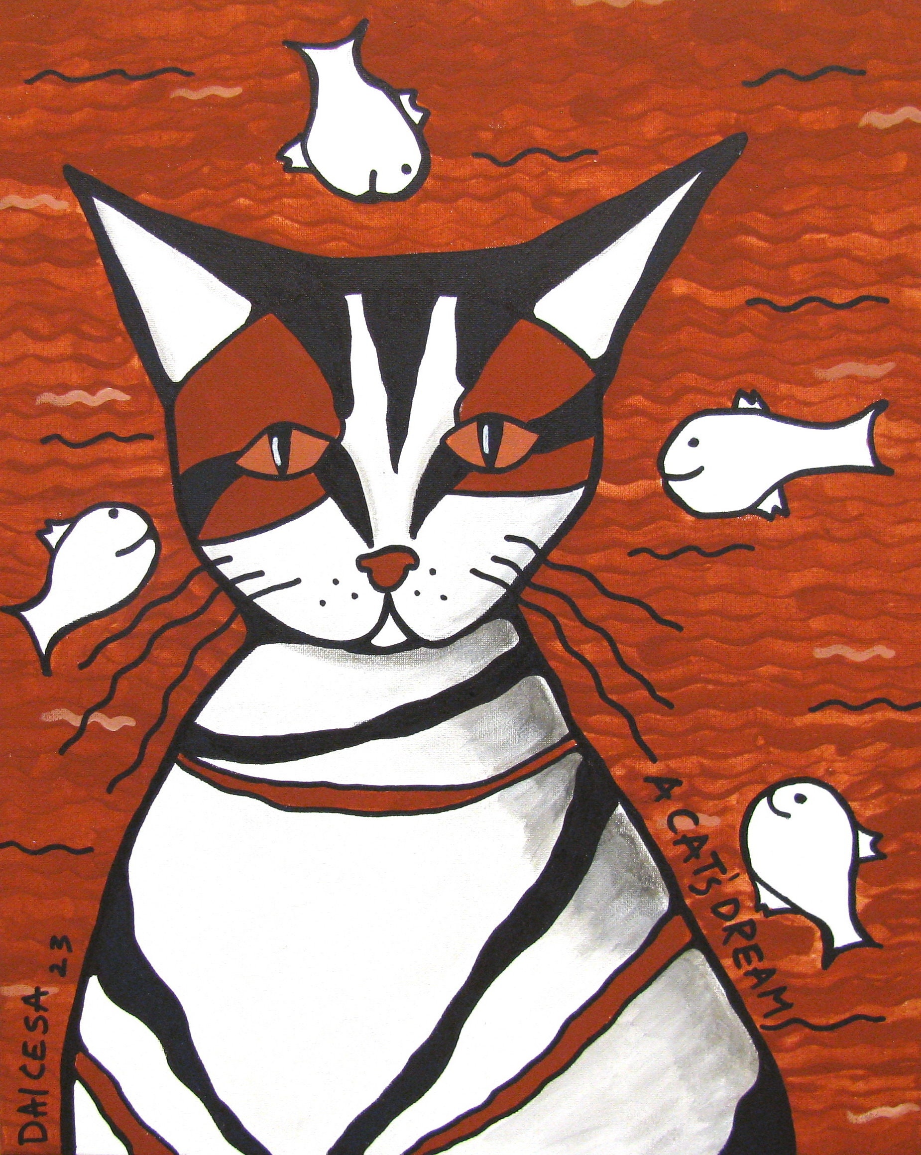 Funny Cat Portrait Acrylic Painting on Canvas/striped Cat Painting ...