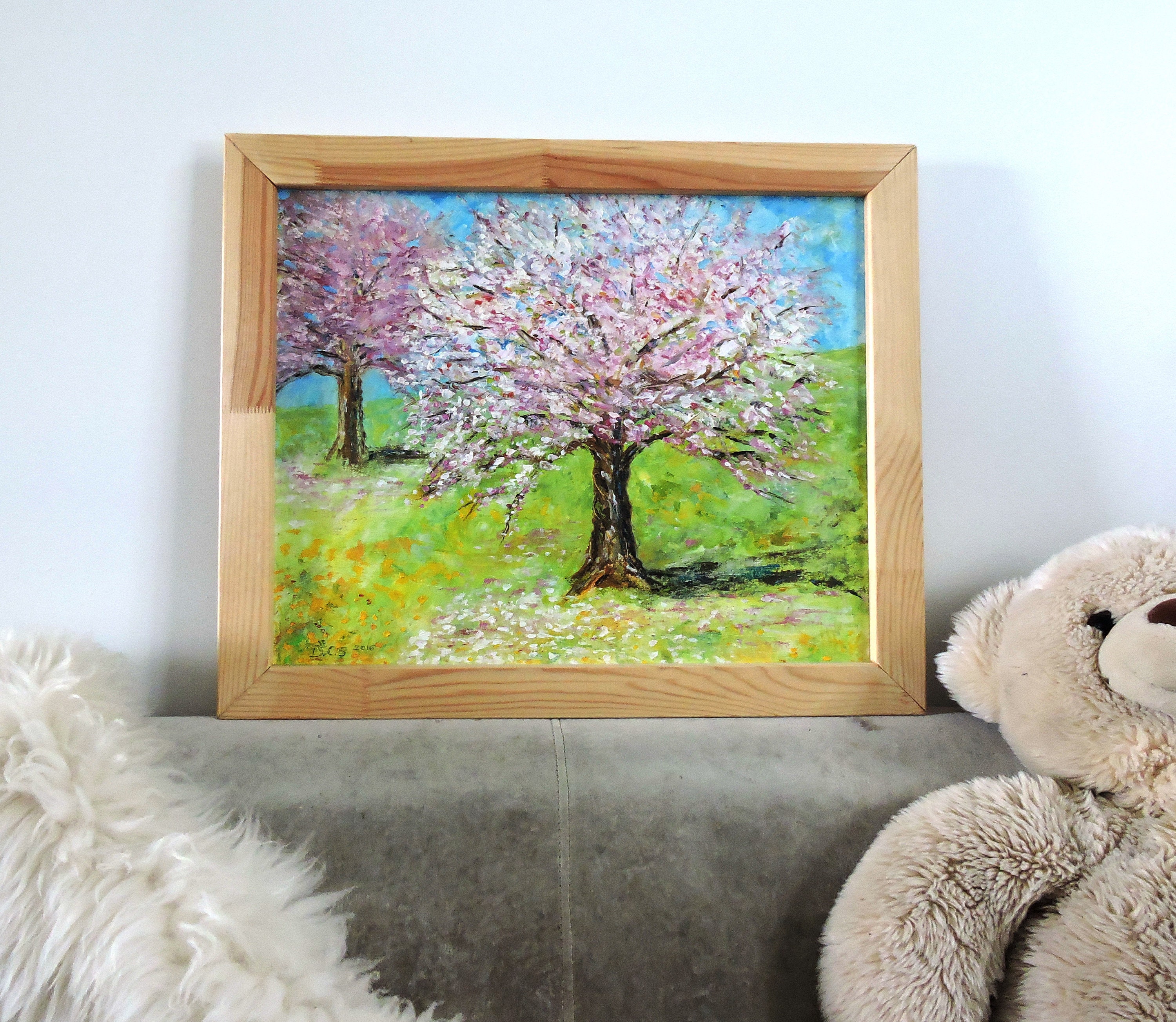 Flowering Trees Spring Landscape Original Oil Painting/palette Knife ...