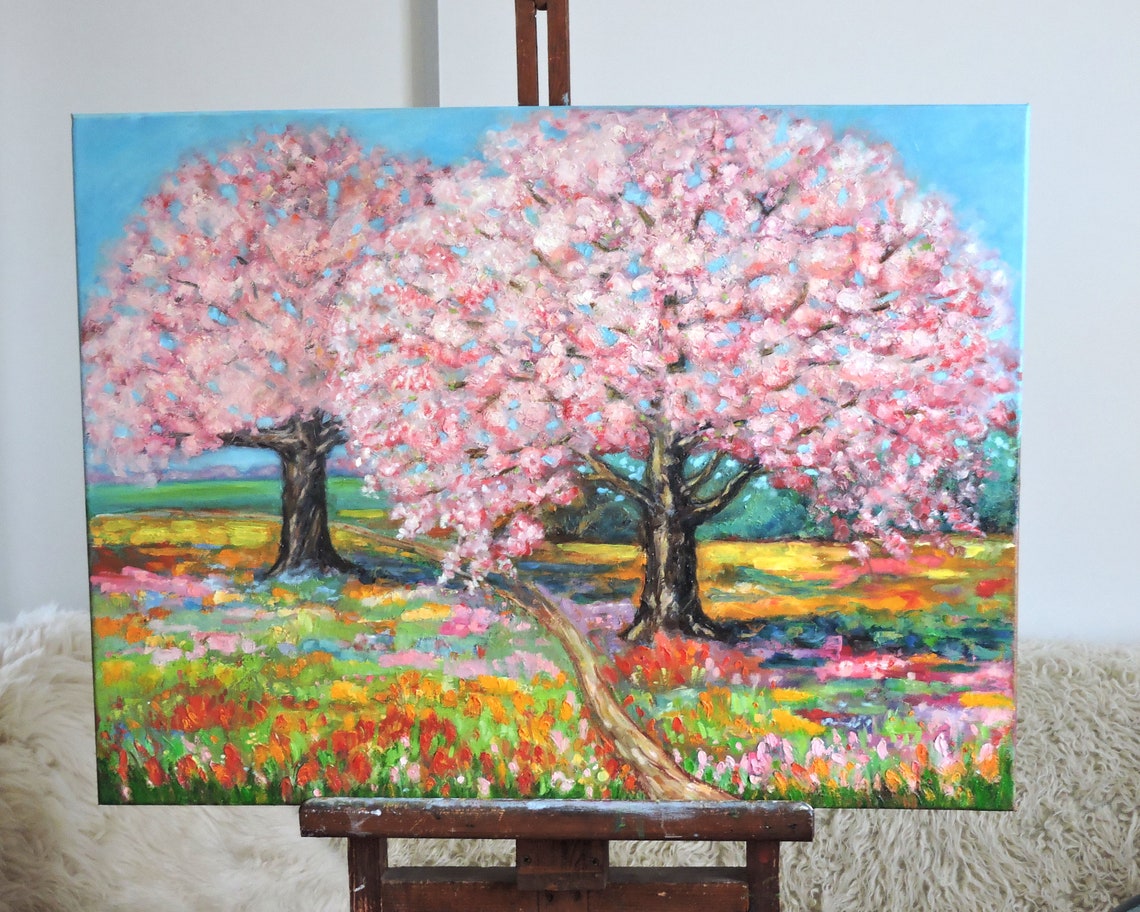 Flowering Trees in Spring Oil Painting Impasto Spring Painting - Etsy