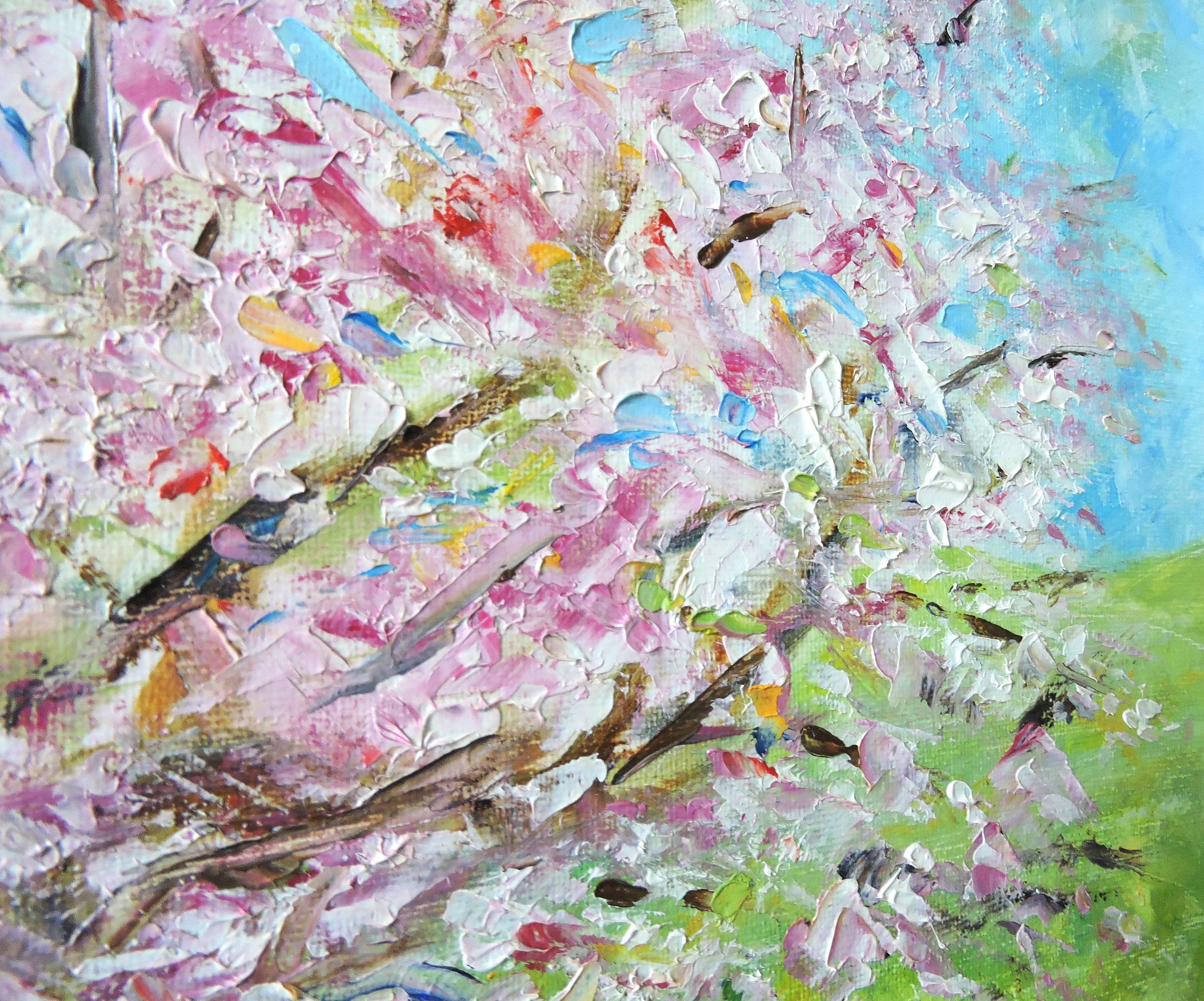 Flowering Trees Spring Landscape Original Oil Painting/palette Knife ...