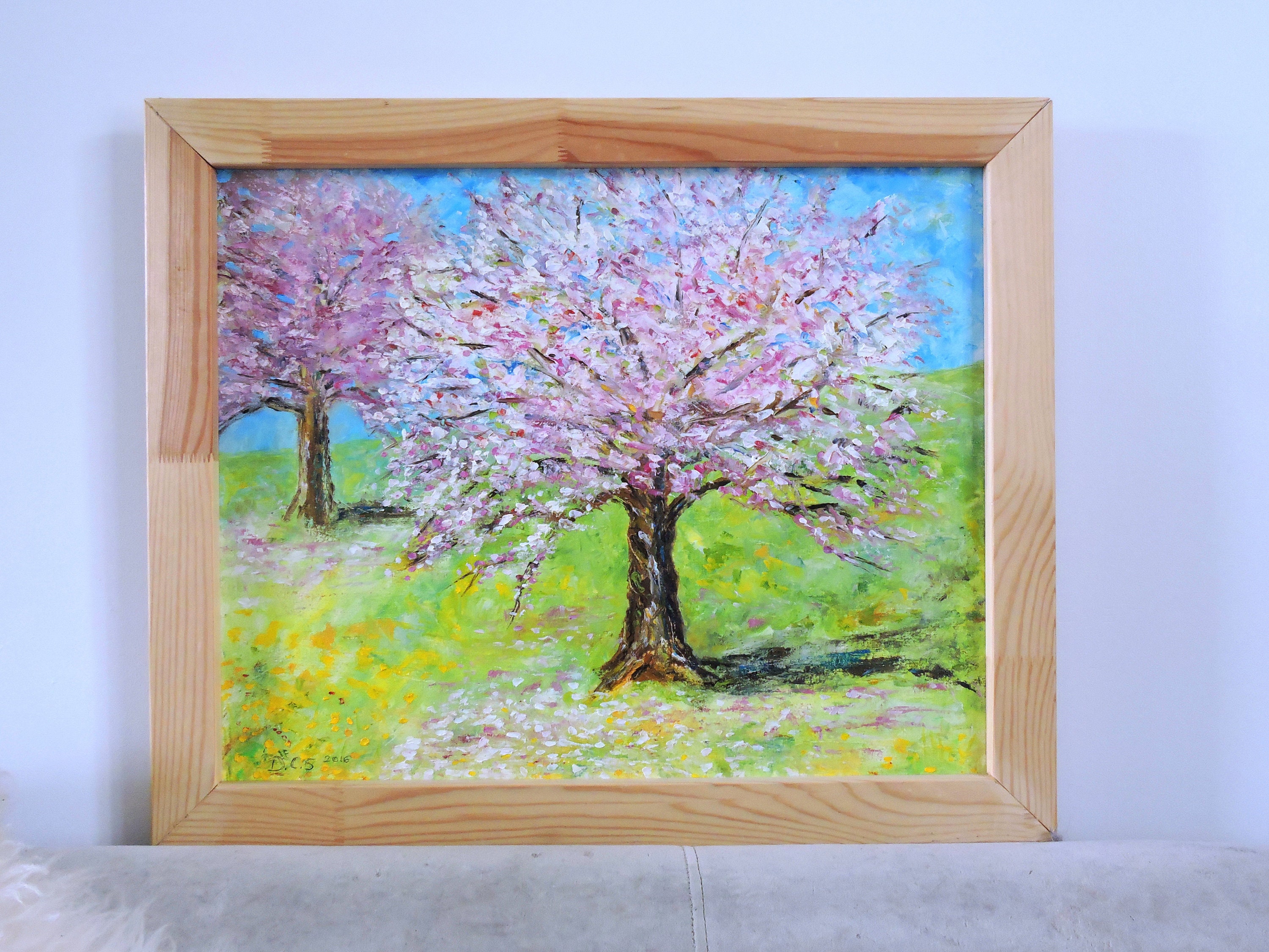 Flowering Trees Spring Landscape Original Oil Painting/palette Knife ...