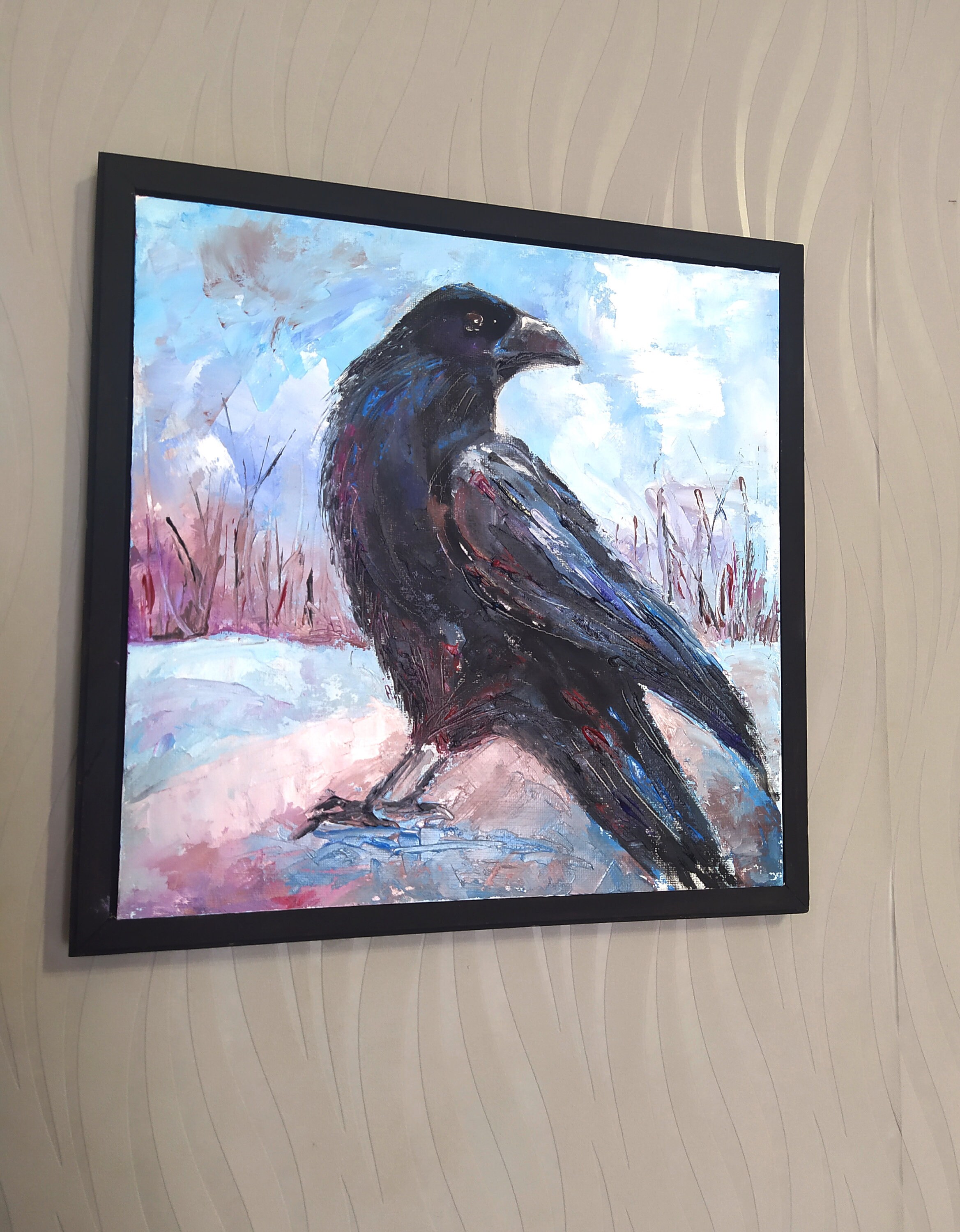 Raven on Snow Original Oil Painting on Canvas Panel/tiny Oil Painting ...