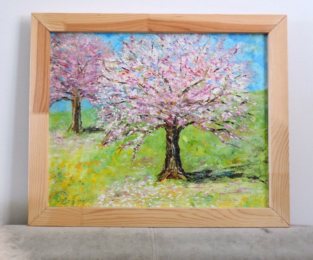 Flowering Trees Spring Landscape Original Oil Painting/palette Knife ...