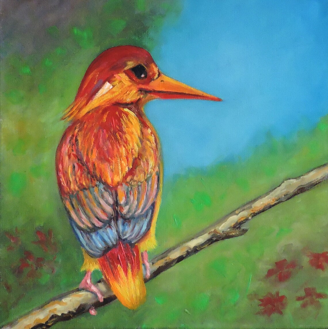 Red Bird Original Oil Painting/ Original Art Bird Pet Portrait on ...