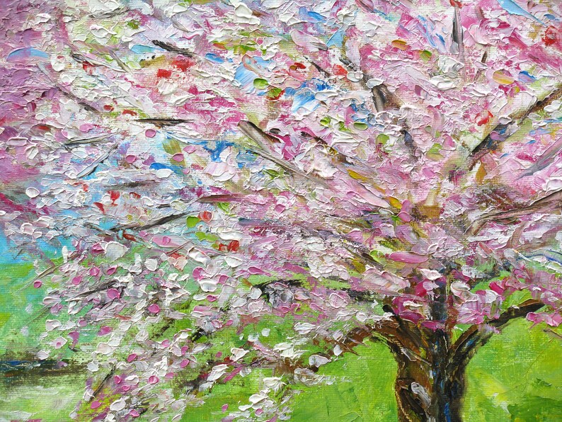 Flowering Trees Spring Landscape Original Oil Painting/palette Knife ...