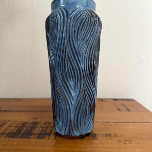Hand-carved Tall Rich Blue Ceramic Vase With Wave Pattern. 8.5 Inches ...