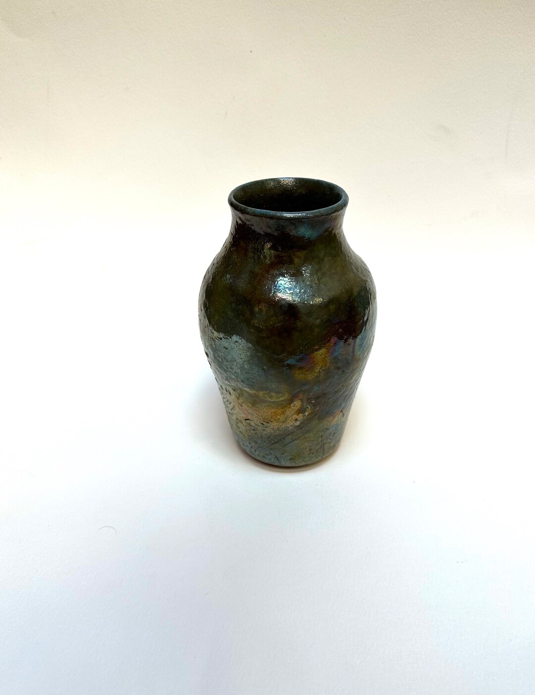 Handmade Ceramic Vase With Metallic Green Raku Glaze. 8 Tall. - Etsy