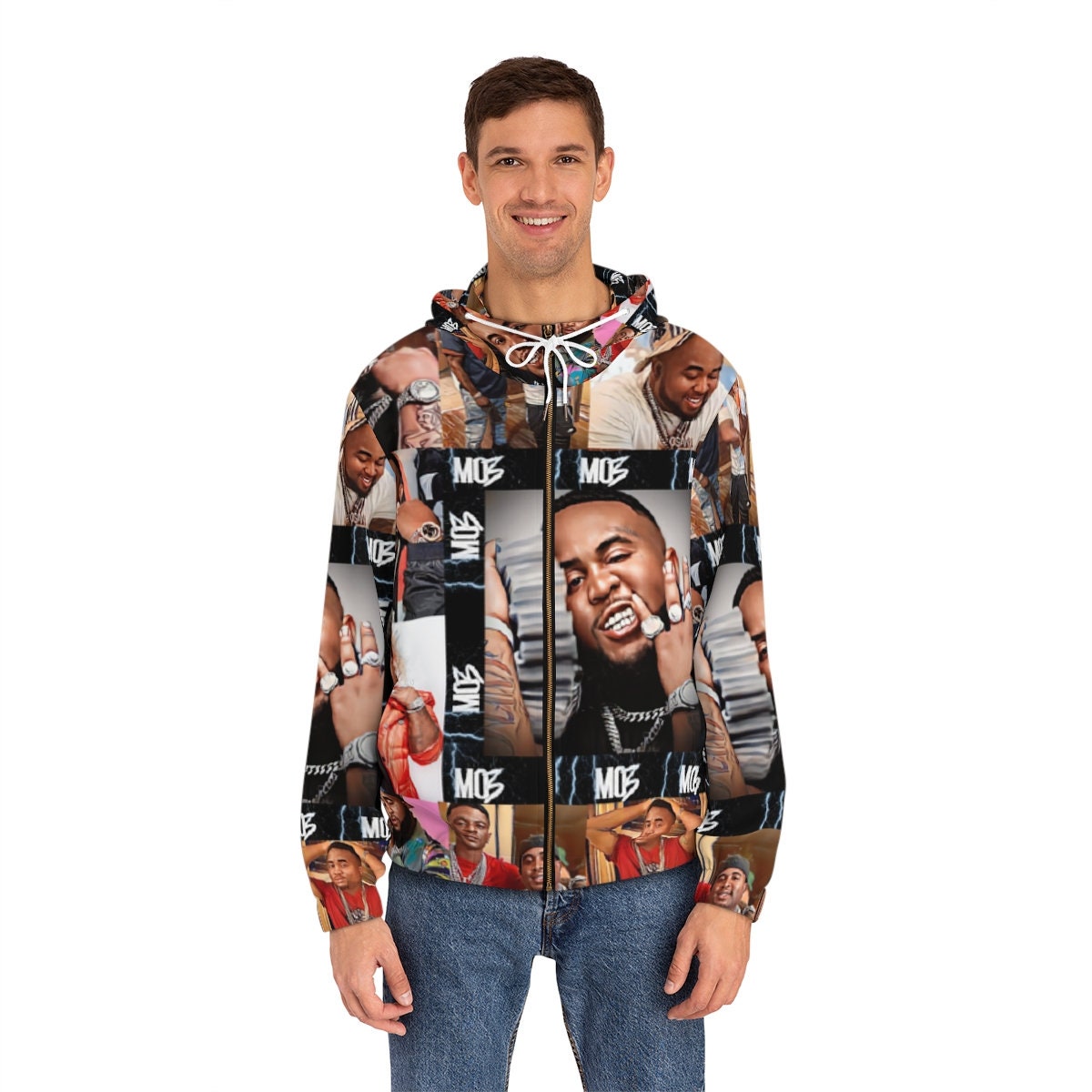 Men's Mo3 Rapper Full-Zip Hoodie Designed & Sold By Kwesi