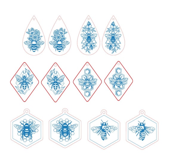 SVG Laser Cut File Engraved Honey Bee Dangle Earring Bundle - Etsy