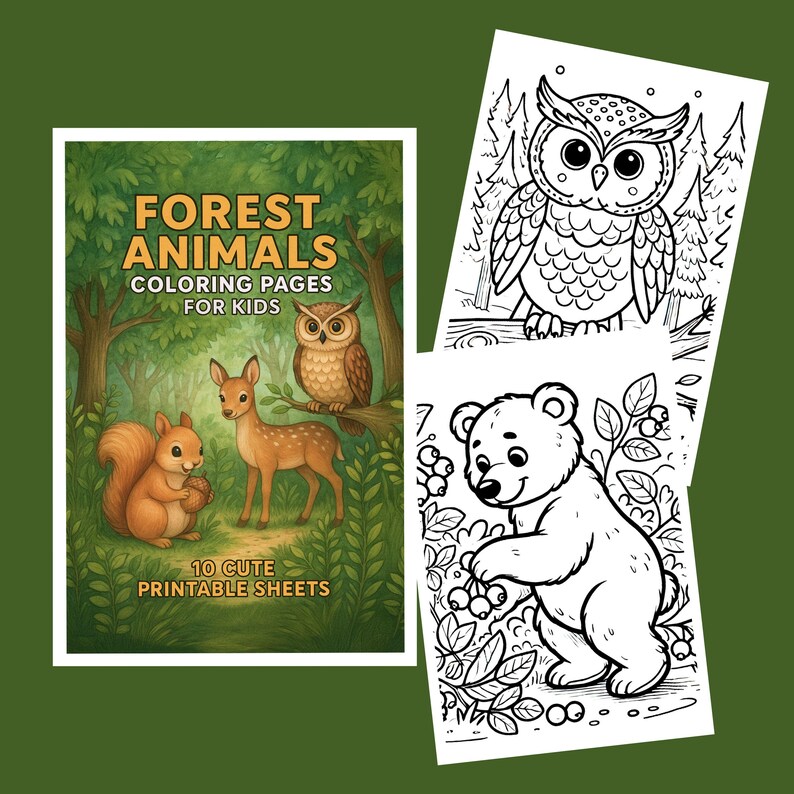 Forest Animals Coloring Pages for Kids – Woodland Wildlife Set (10 Cute ...