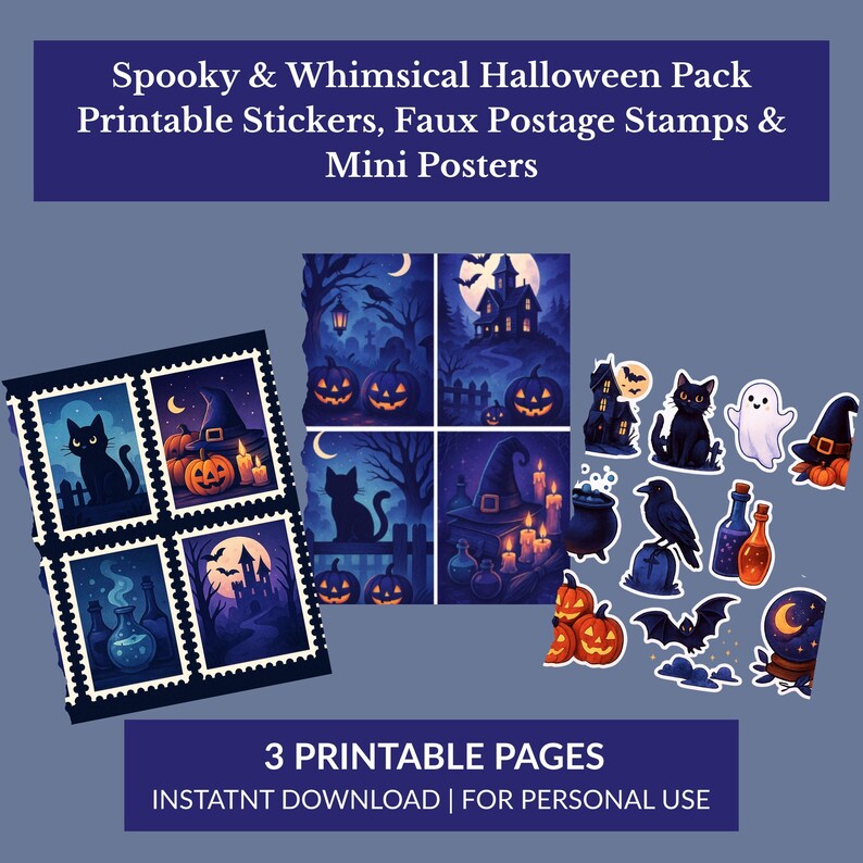 Spooky and Whimsical Halloween Pack – Printable Stickers, Faux Postage ...