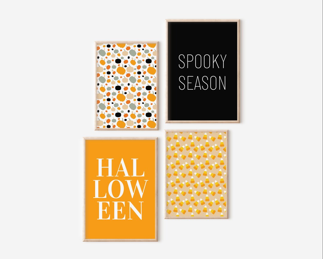 Halloween Printable Wall Art, Set of 4, Wall Decor, Pumpkin, Spooky ...