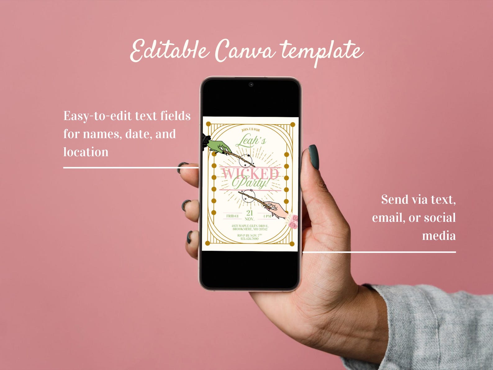 Wicked Inspired Invitation | Witch Theme Canva Template | Digital ...