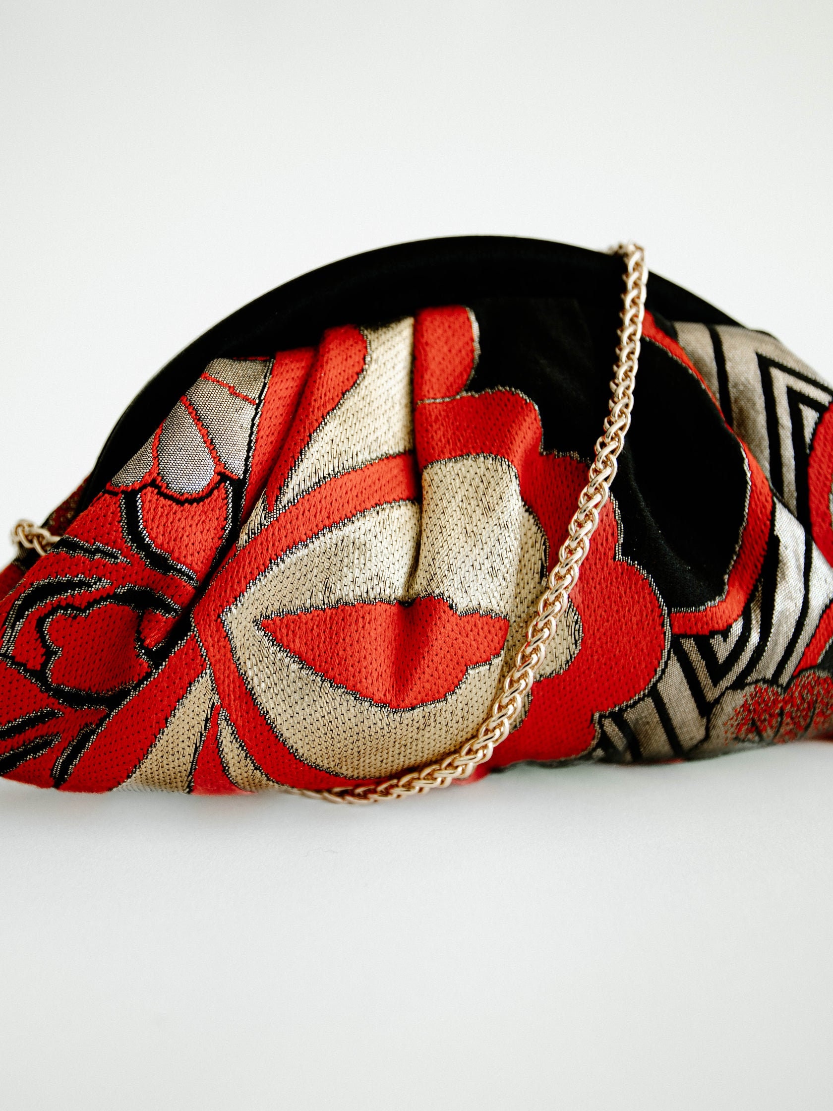 Red and Black Japanese Silk Bag, Silk Handbag, Red Silk Clutch, Gold ...