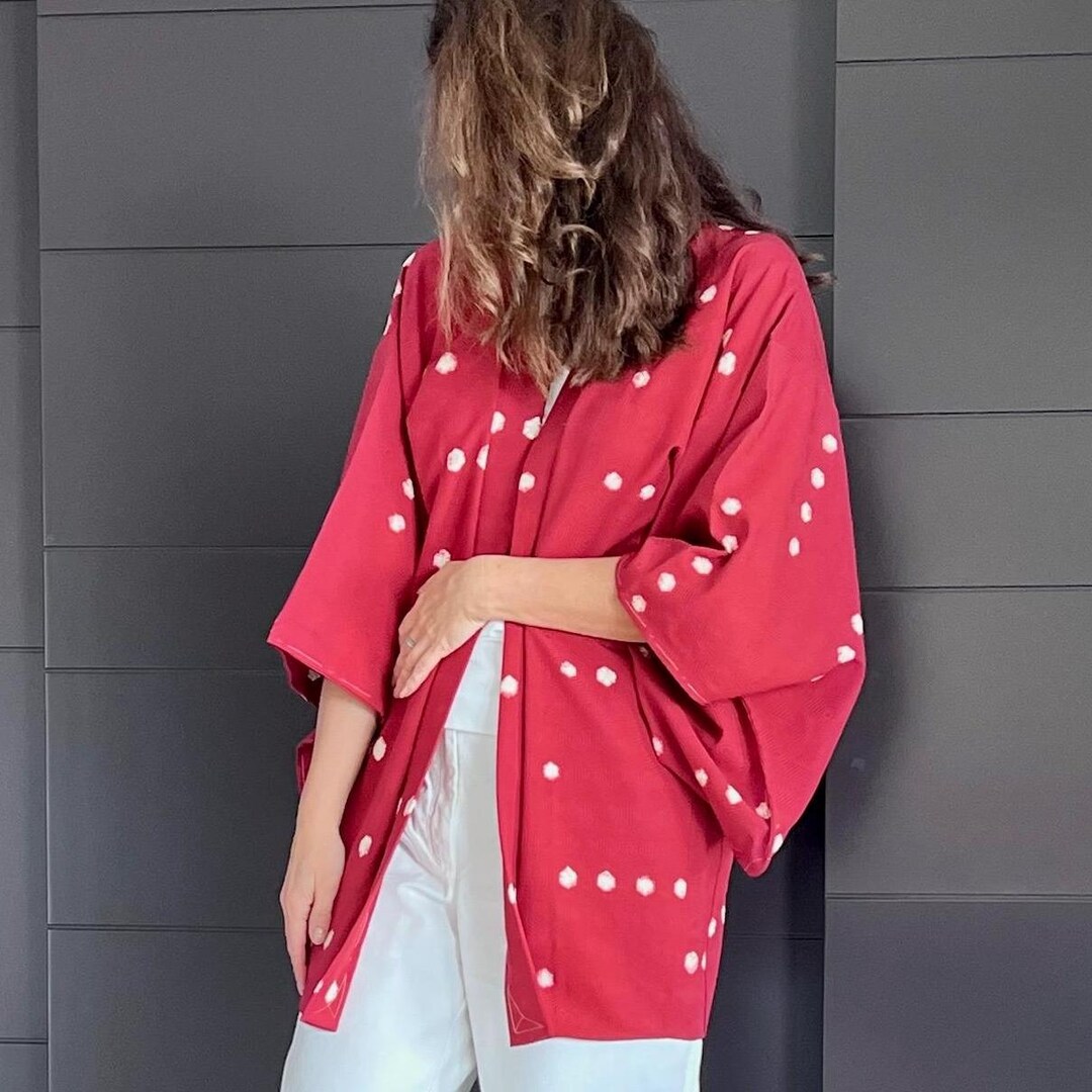Dark Red Haori Jacket, Japanese Haori, Vintage Haori, Short Kimono ...