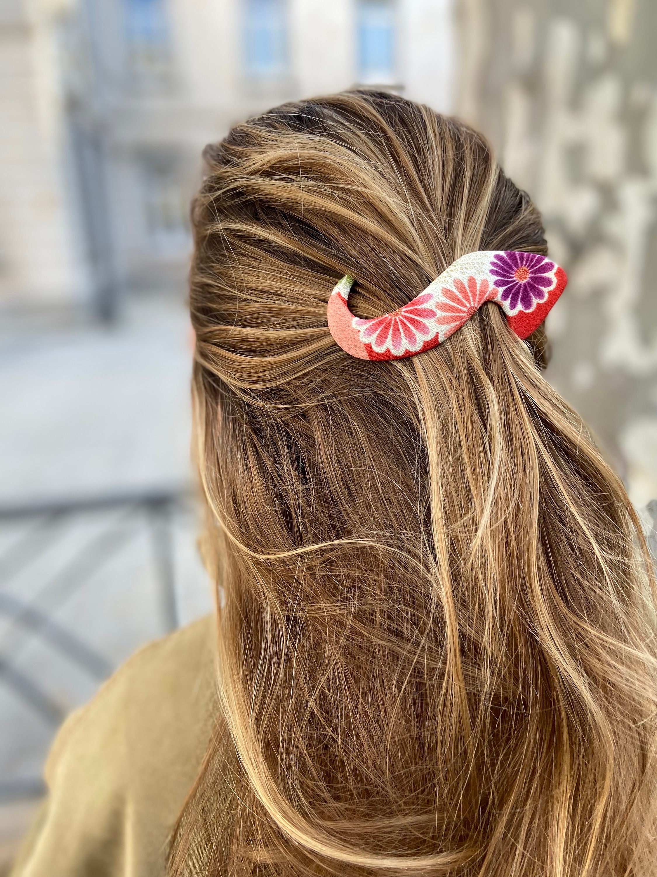 Satomi Hair Clíp, S Shape, Japanese Clip, Kimono Hair Clip, Red Clip ...