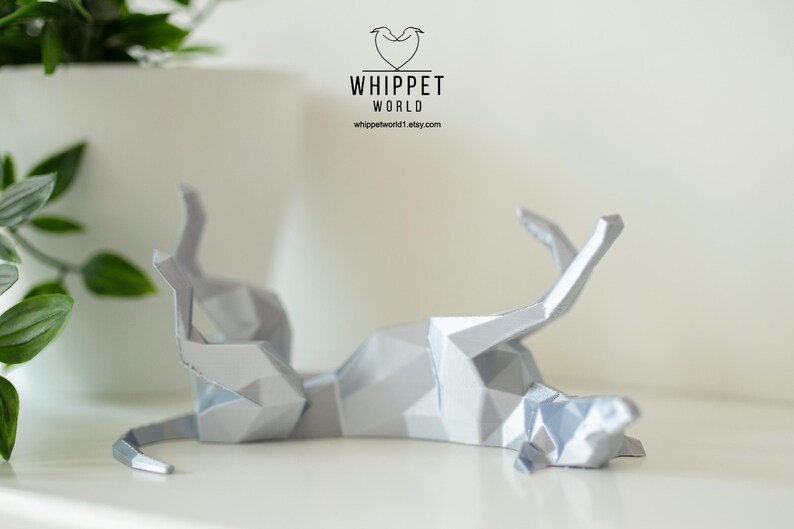 3D Printed Whippet Ornament Figurine: Roaching Greyhound. Low Poly Dog ...