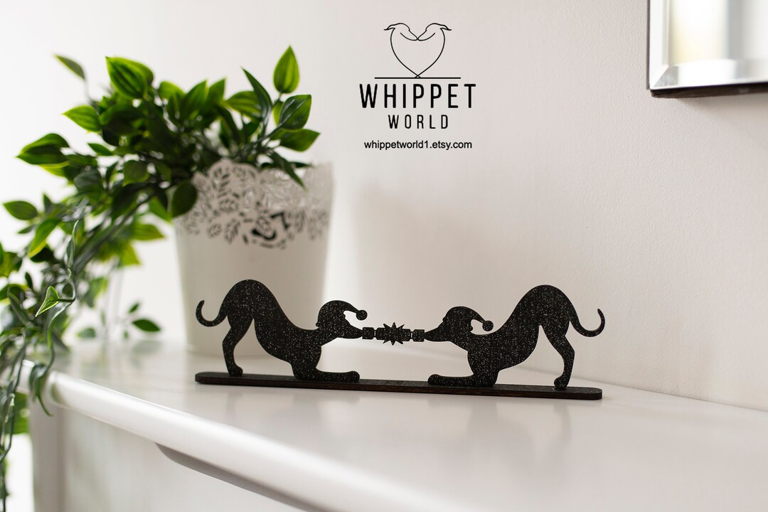 Whippet Greyhounds Pulling Christmas Cracker. Silhouette Ornament. Door ...