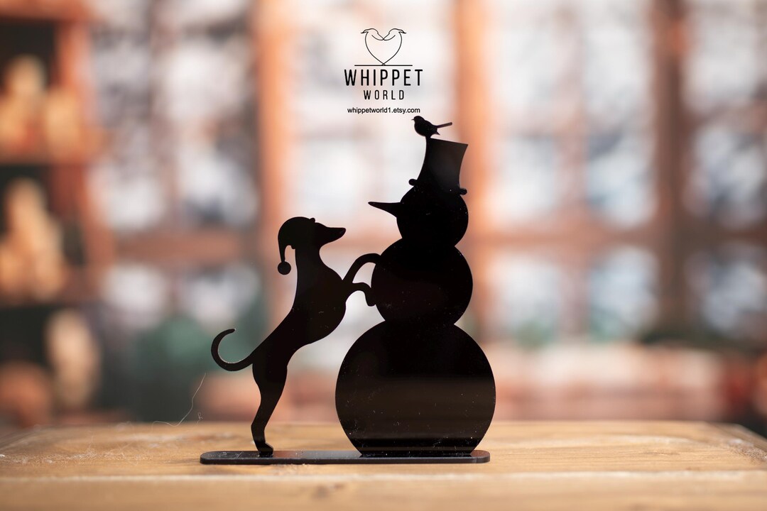 Whippet Greyhound and Snowman Silhouette Ornament. Door Frame Acrylic ...
