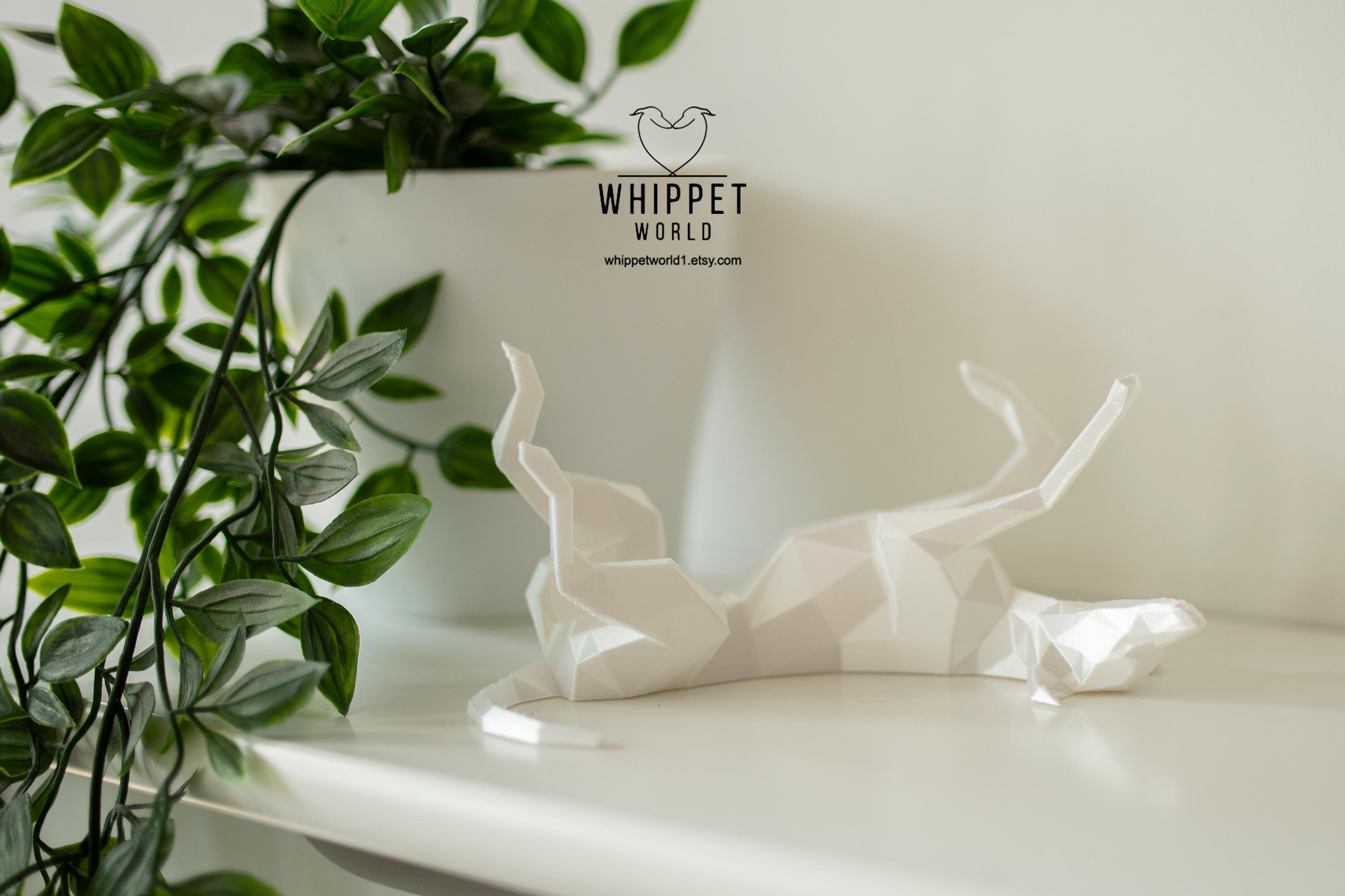 3D Printed Whippet Ornament Figurine: Roaching Greyhound. Low Poly Dog ...