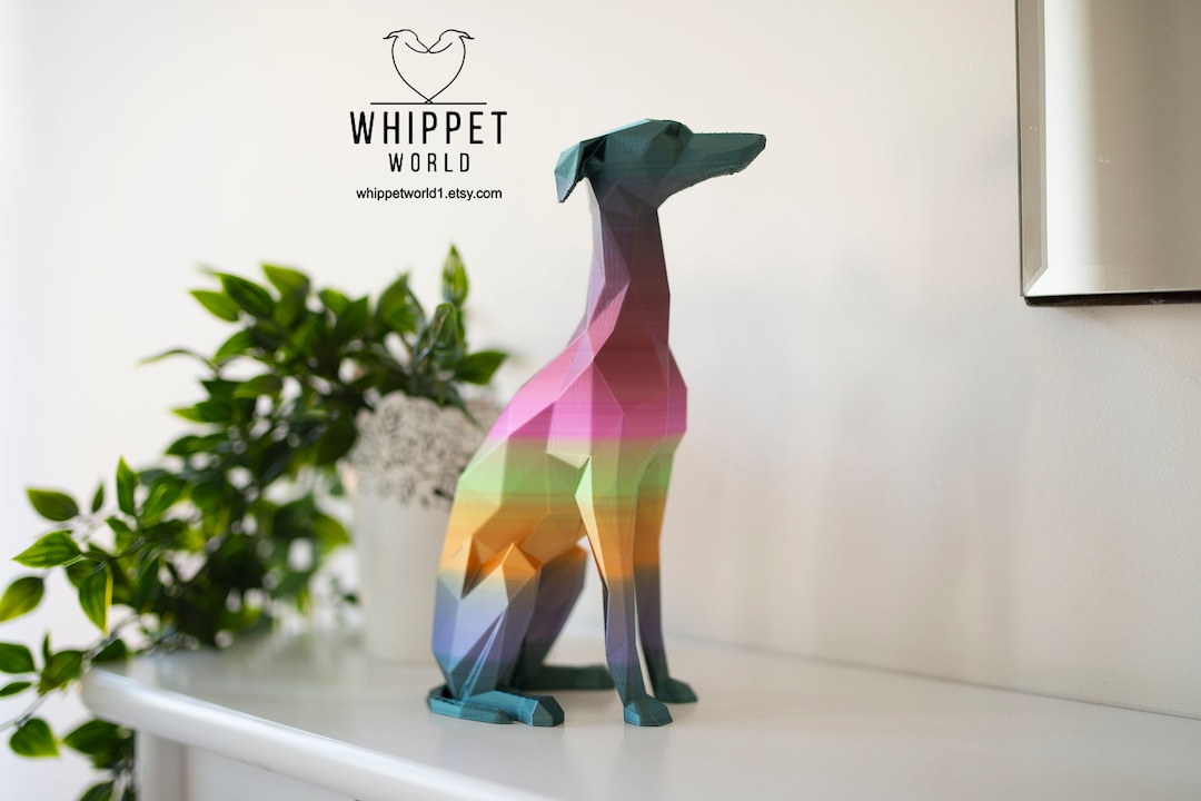 NEW EXTRA LARGE Rainbow 3d Printed Model of Whippet, Greyhound, Lurcher ...
