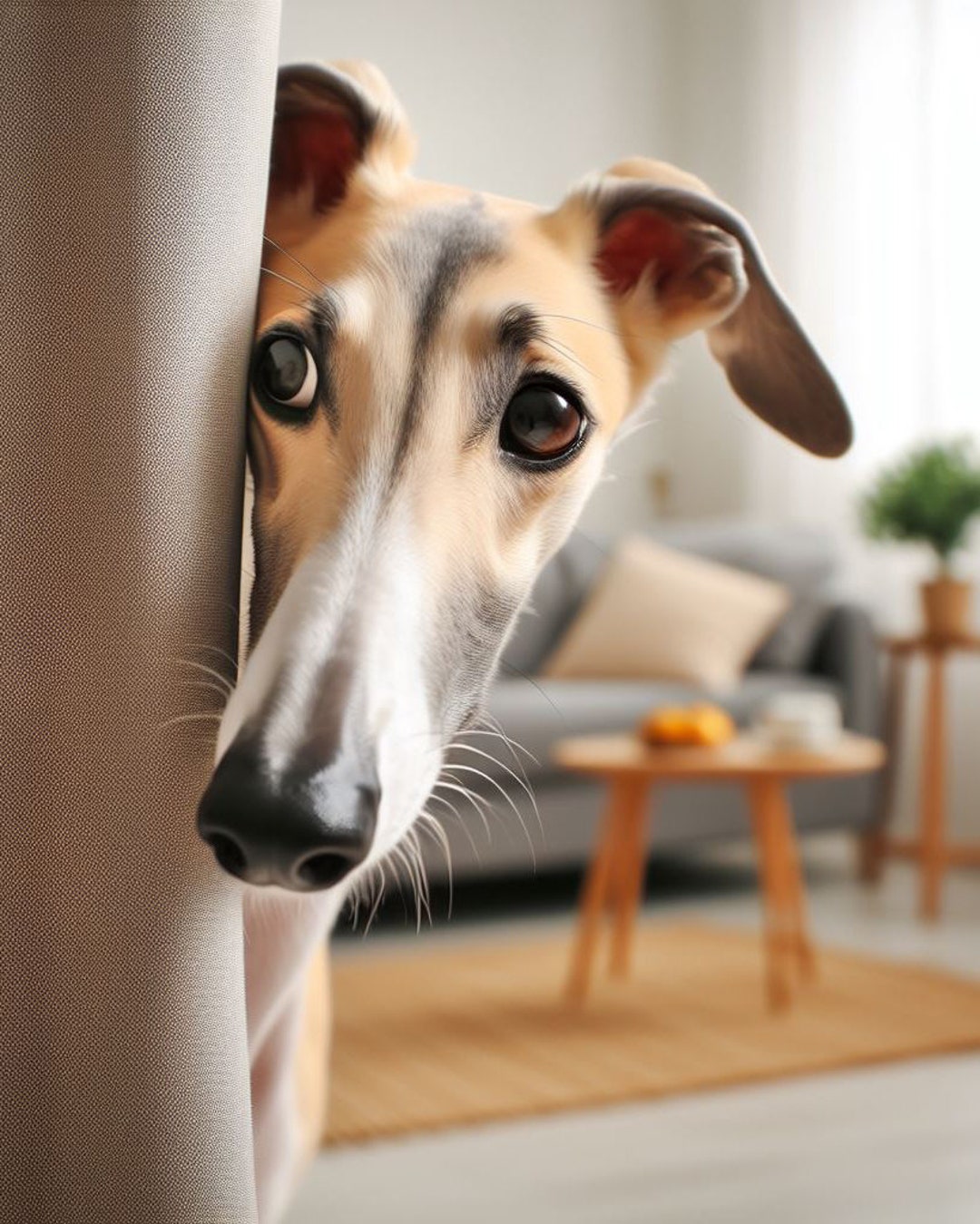 Peeking Whippet Art Print: Playful Greyhound Dog Portrait (10x8) - Etsy