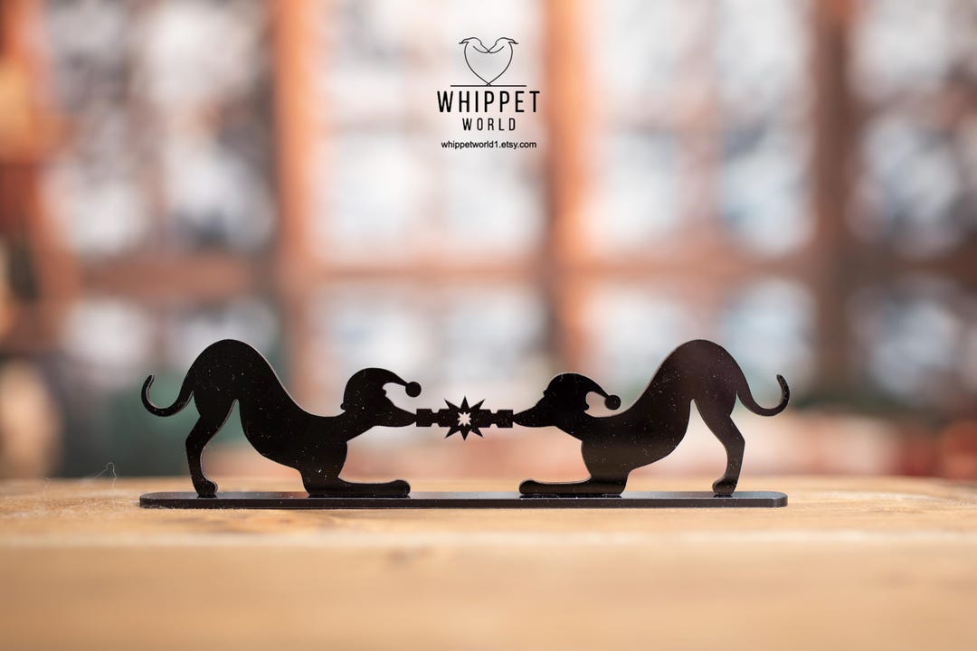 Whippet Greyhounds Pulling Christmas Cracker. Silhouette Ornament. Door ...