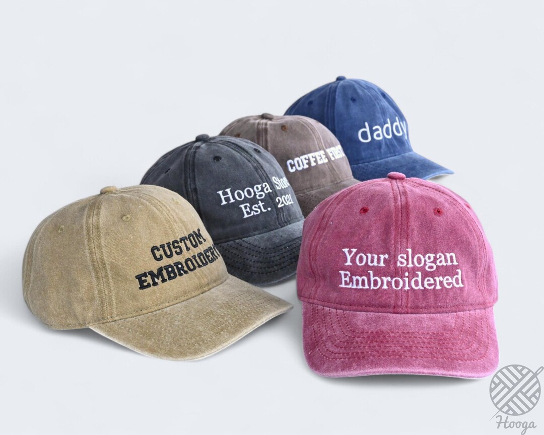 Personalized Embroidered Vintage Cap, Custom Washed Unisex Cotton Hat ...