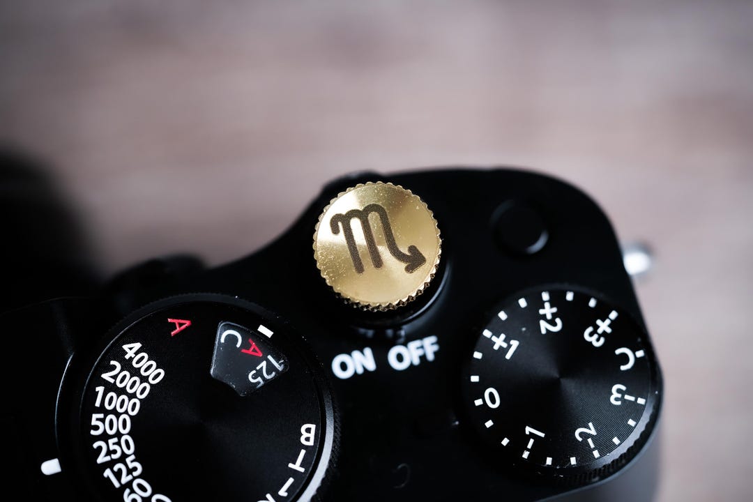 Brass Shutter Button – Laser Engraved Scorpio Symbol, Hand Finished ...