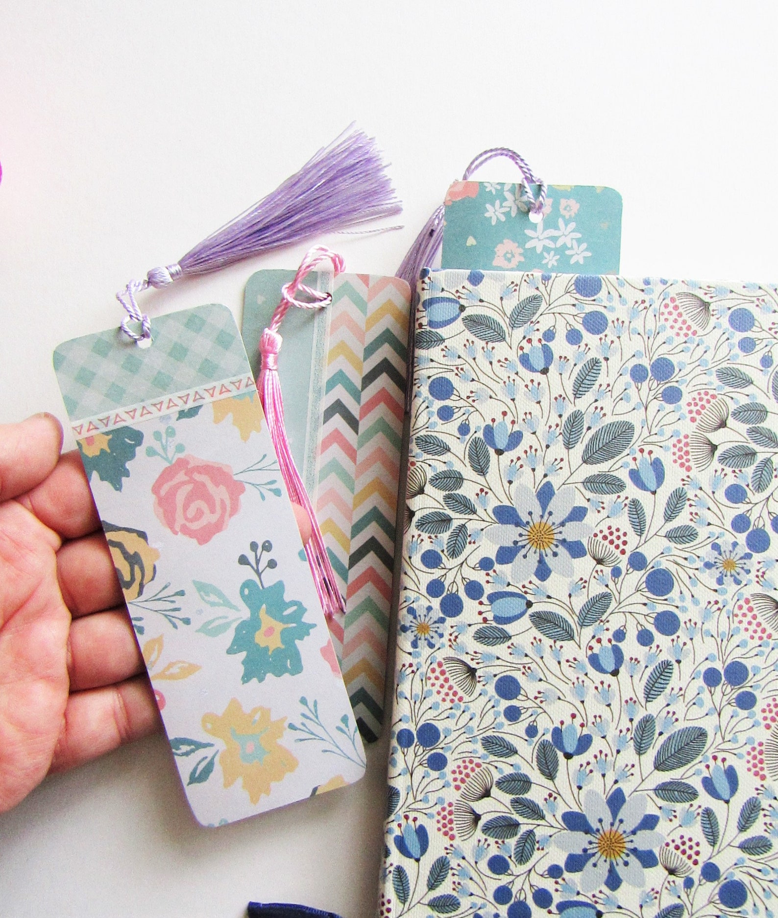 Handmade Paper Bookmarks, Pastel Hearts & Flowers, Tassel Accent, Set ...