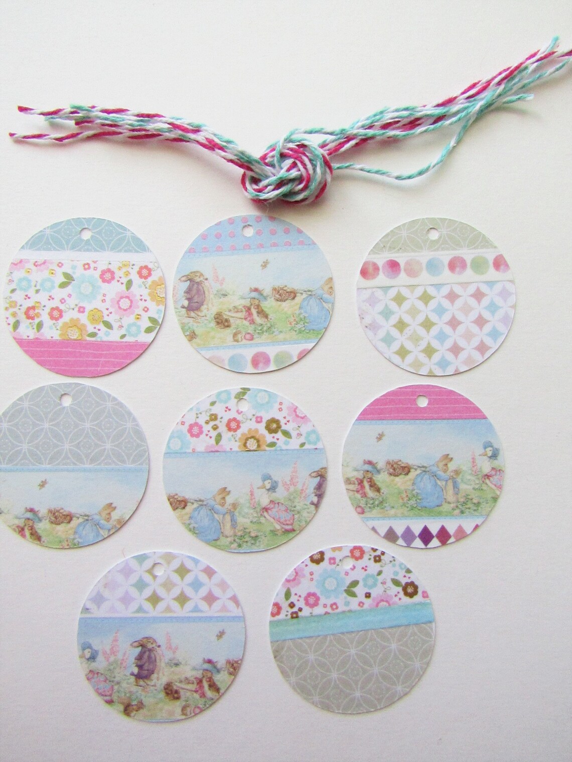 8 Round Gift Tags, Peter Rabbit Gift Tags, Pastel Colors, Children Tags ...