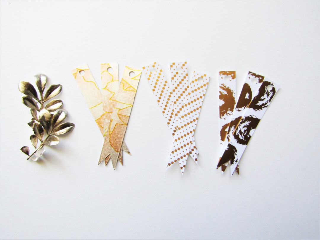 9 Long Gift Tags, Gold and White Tags, Long Rectangle Tags, Shiny Tags ...