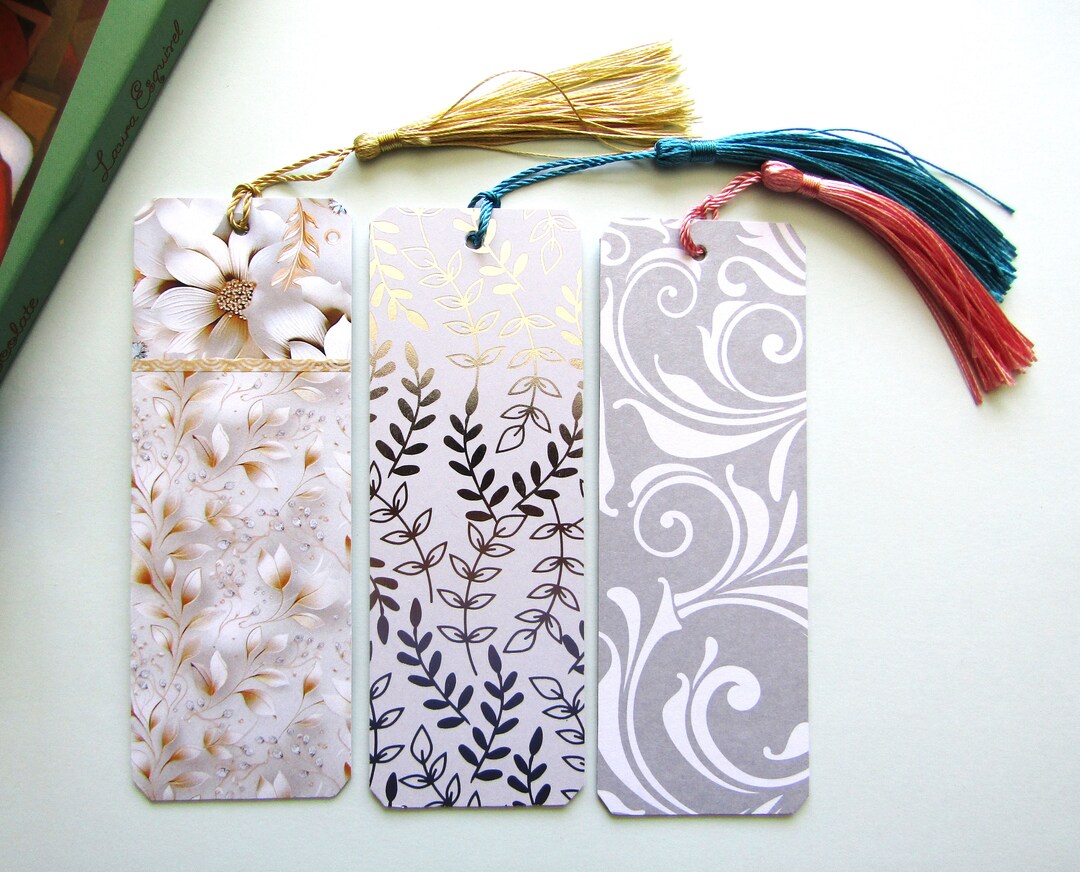 Handmade Paper Bookmarks, Gold and Silver Matte and Shiny, Flowers and ...