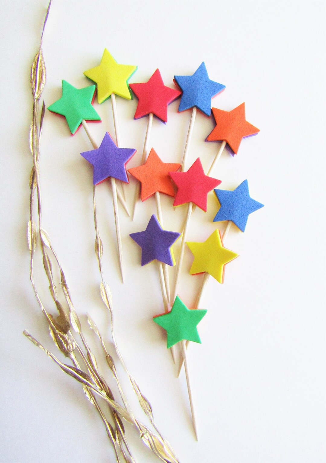 12 Cupcake Toppers Bright Stars Multicolored Star Toppers - Etsy