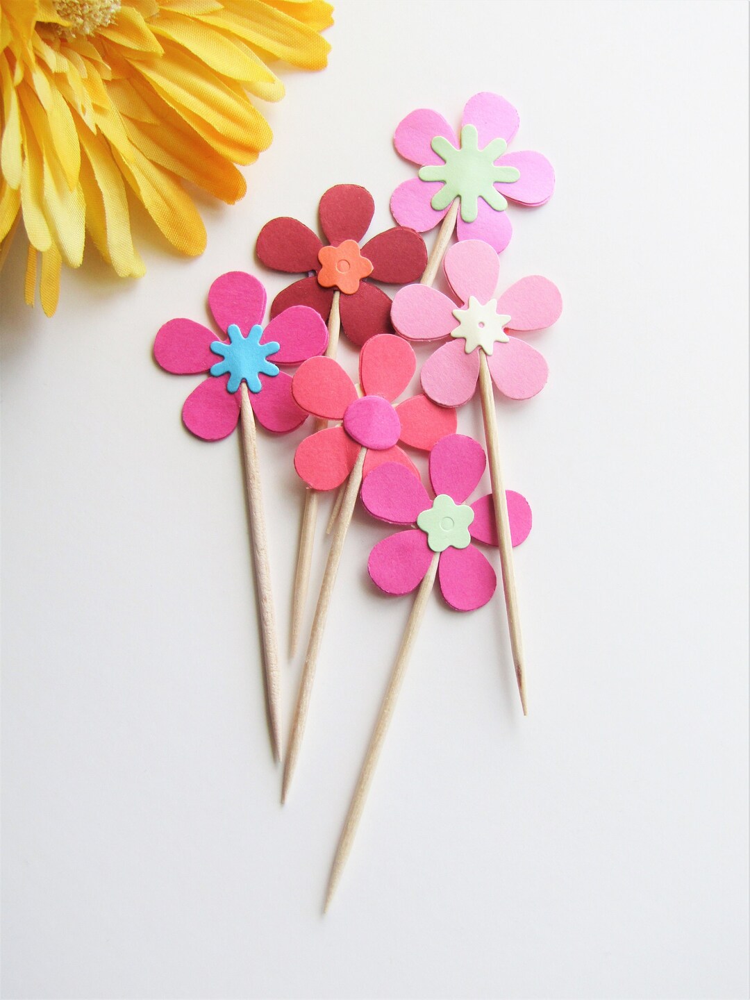 Flower Cupcake Toppers, Flower Toppers, Multicoloured, Spring Cupcake ...