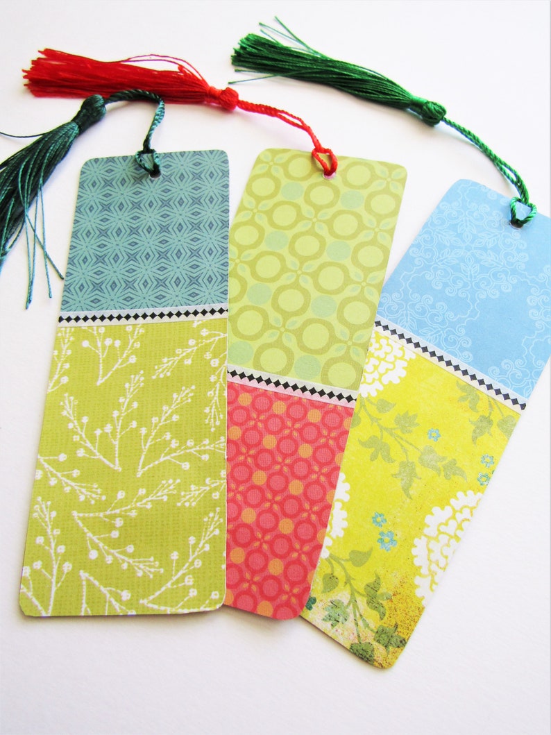 Paper Bookmarks, Modern Floral, Green Blue and Orange, Handmade, Double ...
