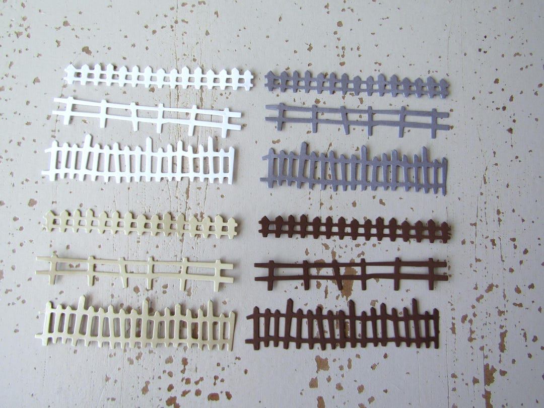 Fence Paper Die Cuts, 3 Styles of Fences, 4 Colours, White, Beige, Grey ...