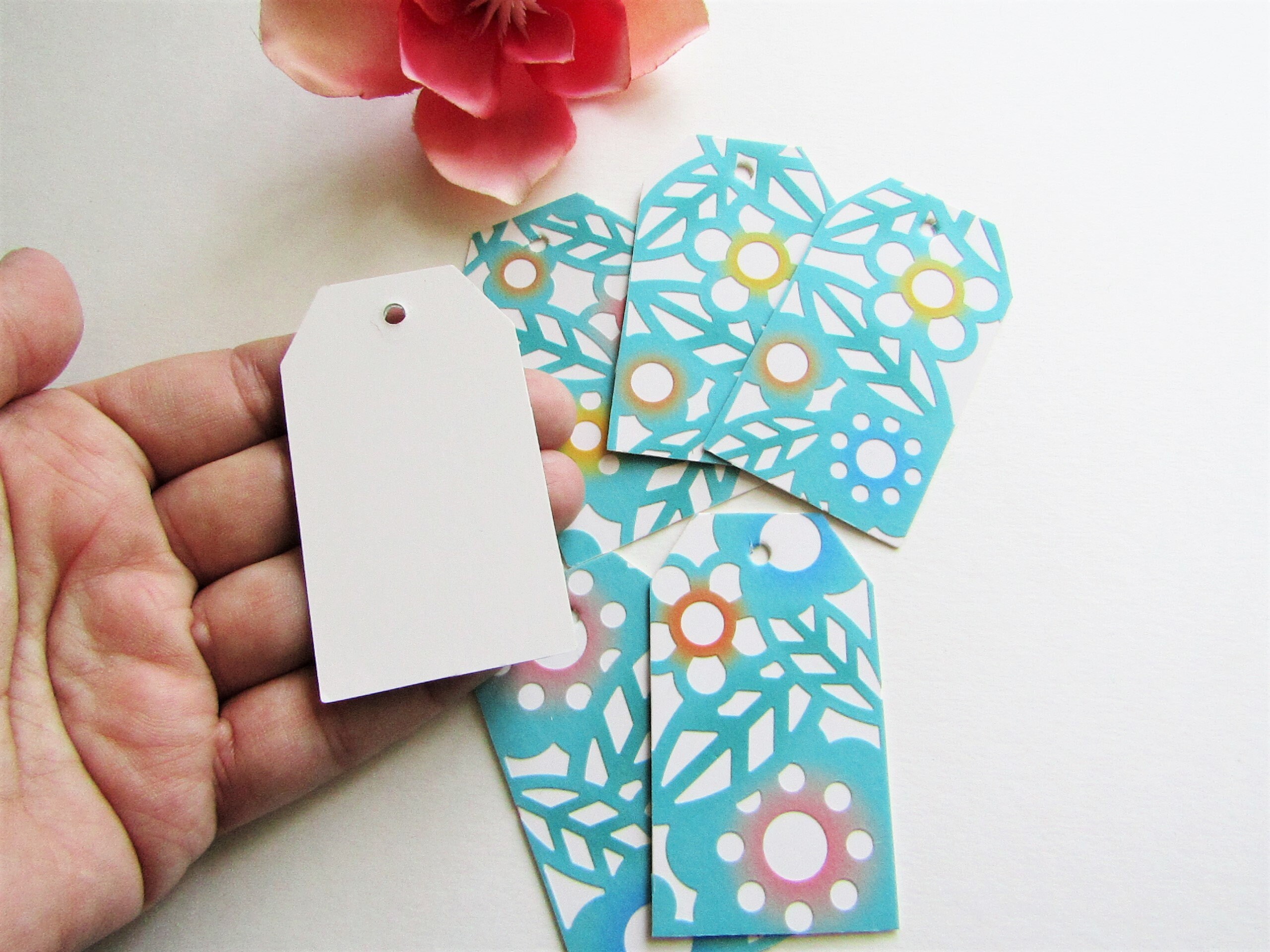 6 Gift Tags, Rectangle Tags, Turquoise Cut Out Tags, Bright Colors With ...
