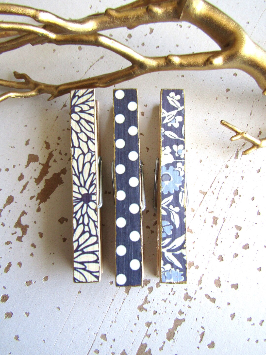 NEW ! Clothespins, Shades of Blue, 3 Clothespins, 3 Designs, Handmade ...