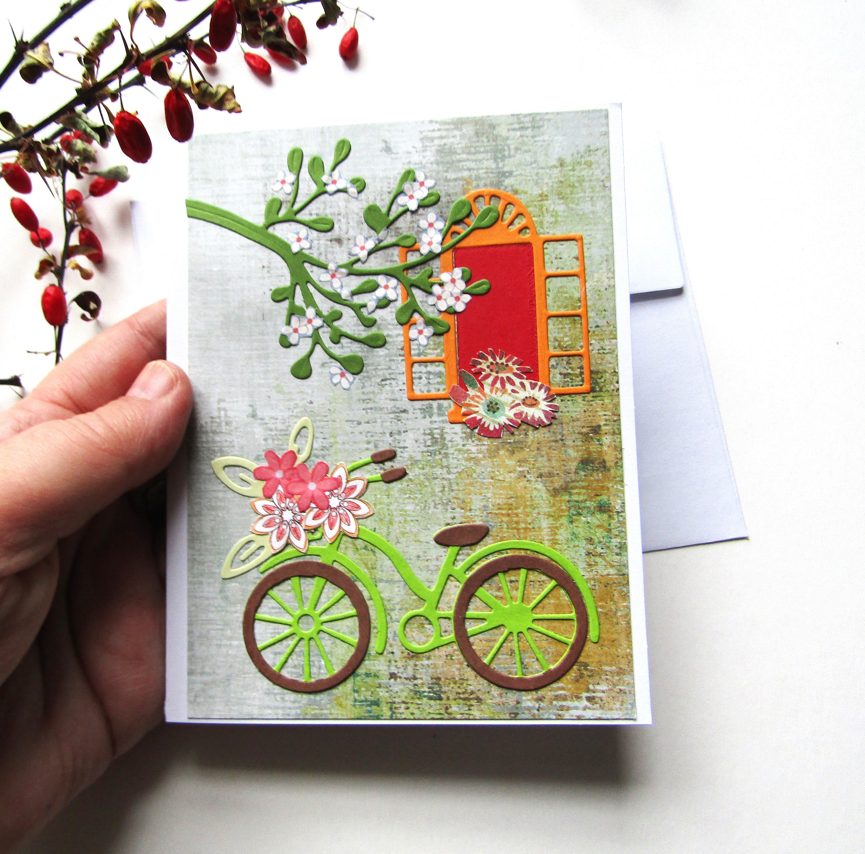 Bicycle Greeting Card, Craft Card, Blank Card, Handmade Card, Flowers ...