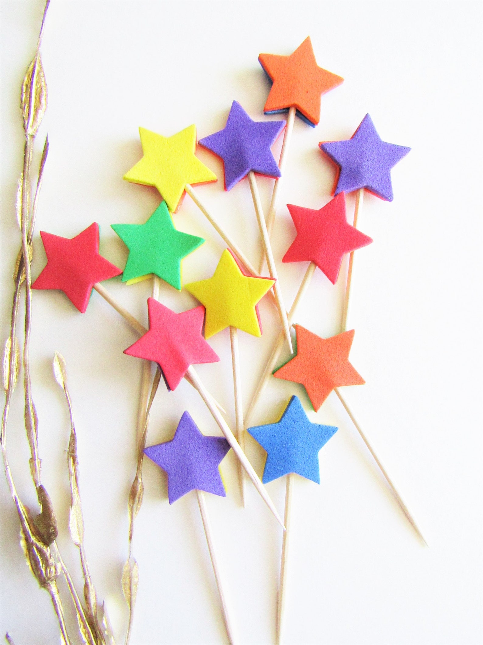 Cupcake Toppers, Bright Stars, Multicolored Star Toppers, Double Sided ...