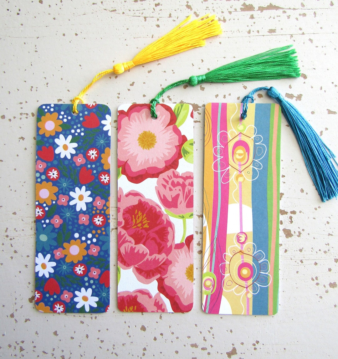 Paper Bookmarks, Bright Colors, Flowers and Geometric Designs, Handmade ...
