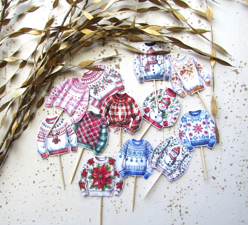 NEW Cupcake Toppers, Ugly Sweater Toppers, Holiday Cake Toppers, Ugly ...