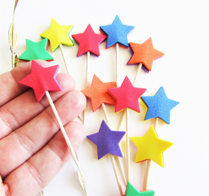 Cupcake Toppers, Bright Stars, Multicolored Star Toppers, Double Sided ...